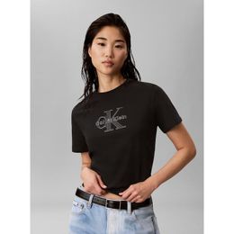 Calvin Klein Jeans Damen T-Shirt Glitzer Logo, Regular Fit, Rundhalsausschnitt L