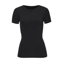 Copenhagen Studios Damen T-Shirt weicher und elastischer Materialmix, unifarbene Optik schwarz M