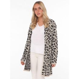 Zwillingsherz Damen Cardigan &raquo;"Classic Leo Uni"&laquo; Animal-Muster, Langarm, ohne Verschluss, Midi-L&auml;nge beige L/XL