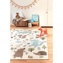 Sigikid Kinderteppich &raquo;Forest&laquo; rechteckig 13 mm H&ouml;he Wald Tiere Design, Kurzflor beige Kunstfaser B : 80cm 1 Stk., 13mm, L: 150cm