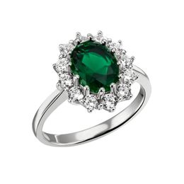 Firetti Damen Fingerring &raquo;Schmuck Geschenk Silber 925 Damenring Lady D Diana Royal&laquo; mit Zirkonia (synth.), Glasstein gr&uuml;n 58, Silber 925 (