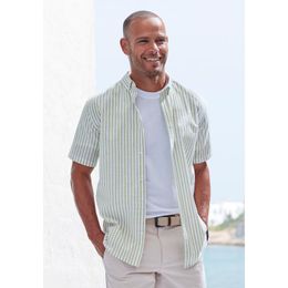 John Devin Herren Kurzarmhemd &raquo;Regular Fit,&laquo; Streifenhemd mit Button-down-Kragen aus reiner Baumwolle gr&uuml;n M (39/40), N-Gr
