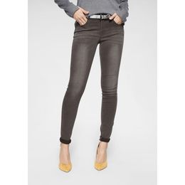 Tamaris Damen Skinny-fit-Jeans &raquo;aus bequemen Stretch-Denim&laquo; schmale Beinweite, mit G&uuml;rtelschlaufenbund, mit Metallrei&szlig;verschluss grau 44, N-Gr