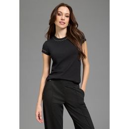 Bruno Banani Damen T-Shirt mit Ziernieten, figurumspielende Passform, Rundhalsausschnitt schwarz 32/34