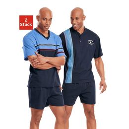 Le Jogger Herren Le Jogger Pyjama Packung, 4 tlg. kurzer Schlafanzug mit V-Auschnitt blau 52/54 (L)