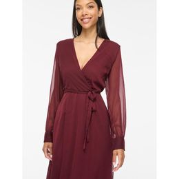 Vila Damen Chiffonkleid &raquo;VIFALIA V-NECK L/S MIDI DRESS - NOOS&laquo; Kunstfaser, regular fit rot 44, N-Gr