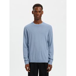 Selected Herren Selected Rundhalspullover &raquo;SLHTRAY LS KNIT MERINO CREW NECK NOOS&laquo; Wolle, regular fit blau S
