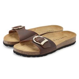 ELBSAND Damen Pantolette &raquo;Sandale, Mule, offener Schuh, Sommerschuhe, Lederpantolette&laquo; NEU aus Leder mit weichem Korkfu&szlig;bett braun 37