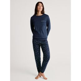 Calida Damen Calida Schlafanzug &raquo;Sweet Dreams&laquo; 2 tlg. Langarm, Rundhals, Interlock-Qualit&auml;t, weich, bequem blau M (44/46)