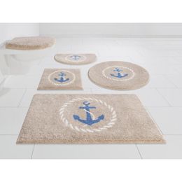 Grund Badematte &raquo;Port Louis&laquo; H&ouml;he 20 mm rutschhemmend beschichtet fu&szlig;bodenheizungsgeeignet Design mit Anker, maritim, Made in Europe beige Kunstfaser 