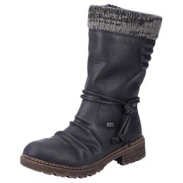 Rieker Damen Winterstiefel Winterboots, Blockabsatz, TEX-Membran, mit gestricktem Schaftrand schwarz 39