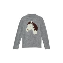 s.Oliver Junior M&auml;dchen s.Oliver Junior Strickpullover mit flauschigem Pferde-Motiv grau 92/98