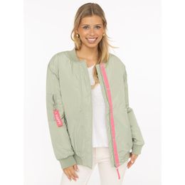 Zwillingsherz Damen Bomberjacke &raquo;"Happy"&laquo; ohne Kapuze Oversize-&uuml;berschnittene Schulter, Patten-Taschen gr&uuml;n XXL