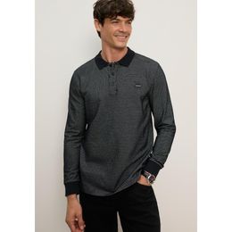 Bruno Banani Herren Poloshirt mit Langarm, melierte Optik schwarz 3XL