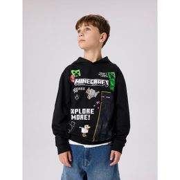 name it Herren Kapuzensweatshirt &raquo;NKMJU MINECRAFT NREG SWE WH NOOS BRU BFU&laquo;, Baumwollmischung, regular fit, Minecraft Druck schwarz 146/152