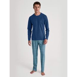 Calida Damen Calida Schlafanzug &raquo;Relax Imprint 2&laquo; 2 tlg. Langarm-Shirt & Hose mit geradem Bein blau M (50)
