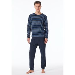 uncover by Schiesser Herren uncover by Schiesser Schlafanzug 2 tlg. Rundhalsausschnitt, Langarm, Single Jersey, feine Blockstreifen blau 56