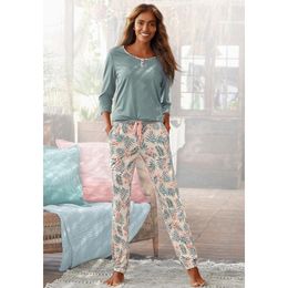 Lascana Damen Lascana Pyjama Set, 2 tlg. mit gemusterter Hose gr&uuml;n 44/46