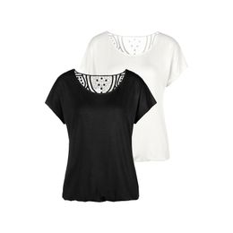 Vivance Damen Kurzarmshirt &raquo;mit Spitzeneinsatz am R&uuml;cken&laquo; 2er-Pack, aus elastischem Viskose-Jersey, sommerlich leicht beige 32/34