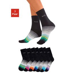 H.I.S. H.I.S Damen Basicsocken &raquo;Bunte Damen Baumwolll Socken, Atmungsaktiv & Bequem&laquo; Packung, 7 Paar tlg. mit schwarzem Schaft schwarz 35-38