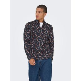 Only & Sons Only & Sons Herren ONLY & SONS Langarmhemd &raquo;ONSELF XMAS AOP SLIM POPLIN LS SHIRT&laquo; bunt XXL, N-Gr
