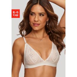 s.Oliver Damen s.Oliver Bralette-BH &raquo;Clemence&laquo; ohne B&uuml;gel aus graphischer Spitze in transparenter Optik, Dessous beige 75, Cup C