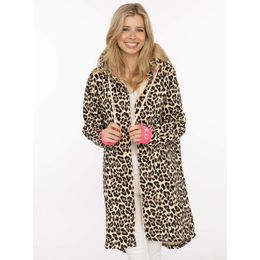 Zwillingsherz Damen Kurzmantel &raquo;"WILD WILD"&laquo; Leomuster, Kapuze mit Kordel, B&uuml;ndchen mit WILD Print, Zipper S/M