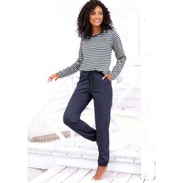 Vivance Dreams By Lascana Damen Vivance Dreams by Lascana Pyjama mit garngef&auml;rbten Streifen blau 32/34