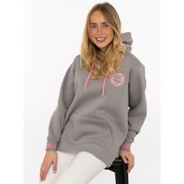 Zwillingsherz Damen Hoodie &raquo;"Happy Days"&laquo;, gestickte pinke Details, Kapuze, Kordelzug, Tasche vorne, Rippb&uuml;ndchen grau S/M
