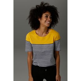 Aniston Casual Damen Aniston CASUAL T-Shirt im Marine-Look gelb 44