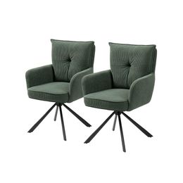 home24 Drehbarer Armlehnenstuhl DIDRIP 2er-Set in Dunkelgr&uuml;n | Gr.: onesize