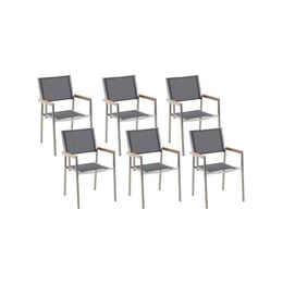 Beliani 6er-Set Gartenstuhl GROSSETO in Grau/Silber/Braun | Gr.: onesize