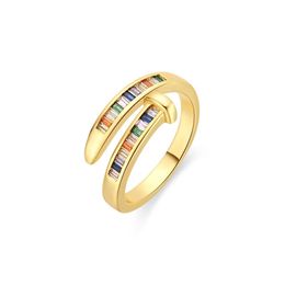 Luxenter ring in metal alloy and multicoloured zirconia, finish 18k yellow gold - Hagor | Gr.: onesize