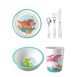 Haba Geschirr-Set Sch&uuml;ssel, Teller, Becher & Besteck in Dino | Gr.: onesize