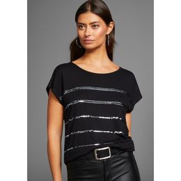 Laura Scott Damen T-Shirt figurumspielende Passform, Rundhalsausschnitt schwarz 40