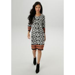 Aniston Selected Damen Aniston SELECTED Jerseykleid mit ansprechender Ornamentmusterung orange 36, N-Gr