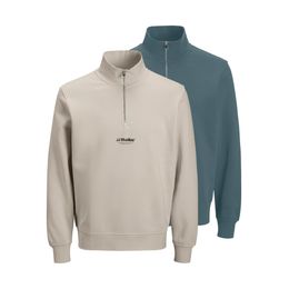 Jack & Jones Sweatshirt 'JJESOHO' Herren Gr&ouml;&szlig;e L kitt / cyanblau / schwarz