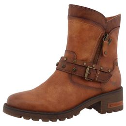 Mustang Shoes Damen Winterboots &raquo;Haukea&laquo; Biker Boots mit Blockabsatz und TEX-Membrane braun 38