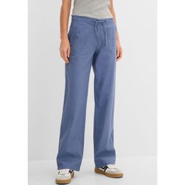 bonprix Damen bonprix Leinenhose Loose Fit, mit Kordelzugbund, mit Eingrifftaschen, mit Ges&auml;&szlig;taschen blau 50, N-Gr