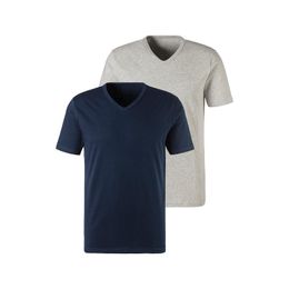 H.I.S. H.I.S Herren Unterziehshirt 2 Stk. mit V-Ausschnitt und kleinem Logo, Unterhemd, T-Shirt blau XL, 2 Stk., N-Gr