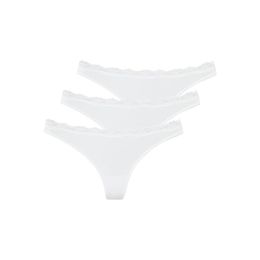 Lascana Damen Lascana String 3er-Pack, aus elastischer Baumwolle mit zarter Spitze wei&szlig; 32/34