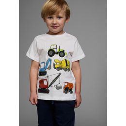 Kidsworld Jungen Kidsworld T-Shirt &raquo;Mit allen BAGGER & CO. Print&laquo; Kurzarm, bedruckt, Rundhalsausschnitt, aus Baumwolle wei&szlig; 116/122