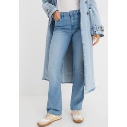 bonprix Damen bonprix Schlagjeans &raquo;Flared Jeans Mid Waist, Stretch&laquo; 5-Pocket-Style, aus Baumwolle, Polyester und Elasthan, Mid Waist blau 38, N-Gr