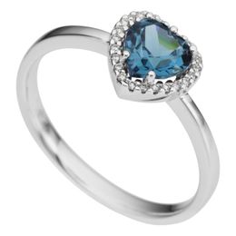 Firetti Damen Fingerring &raquo;Schmuck Geschenk Gold 333 Damenring Goldring Herz&laquo; mit Blau Topas Sky Blue - mit Brillanten 16, 0,07 P2 = erkennbare 
