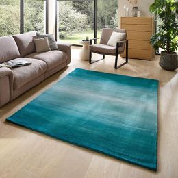 Theko Wollteppich &raquo;Wool Comfort&laquo; rechteckig 15 mm H&ouml;he Handweb Teppich, reine Wolle, handgewebt, brilliante Farben, Scandi blau Schurwolle B : 70cm 1 