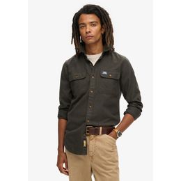 Superdry Herren Langarmhemd &raquo;FLANNEL WORKWEAR SHIRT&laquo; aus Baumwolle, Regular Fit, mit Hemdkragen, pflegeleichtes Webmaterial gr&uuml;n L, N-Gr
