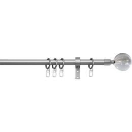 Indeko Gardinenstange &raquo;Kugel Glas klar&laquo; &Oslash; 16 mm 1 l&auml;ufig-l&auml;ufig Fixma&szlig; Komplett-Set inkl. Ringen und Montagematerial silber Stahl B/L: 120cm &Oslash; 16mm, 1