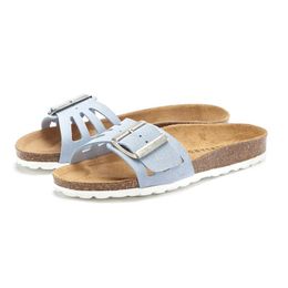 ELBSAND Damen Pantolette &raquo;Sandale, Mule, offener Schuh, Sommerschuhe, Lederpantolette&laquo; aus Leder mit weichem Korkfu&szlig;bett blau 42