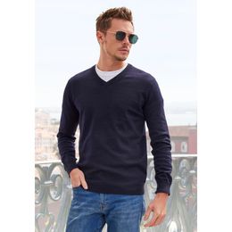 H.I.S. H.I.S Herren Strickpullover mit V-Ausschnitt, Pullover aus Feinstrick, Baumwollmischung blau S (44/46)