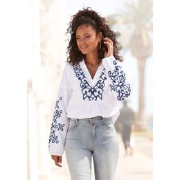 Lascana Damen Lascana Langarmbluse mit aufwendiger Stickerei, Damenbluse, Tunika wei&szlig; 42